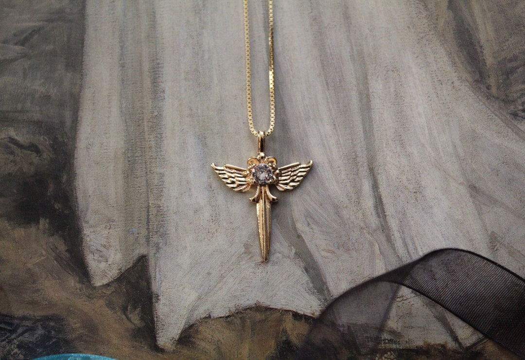 Winged Dagger Necklace | Victorian Gothic Dagger Necklace | 925 Silver ...