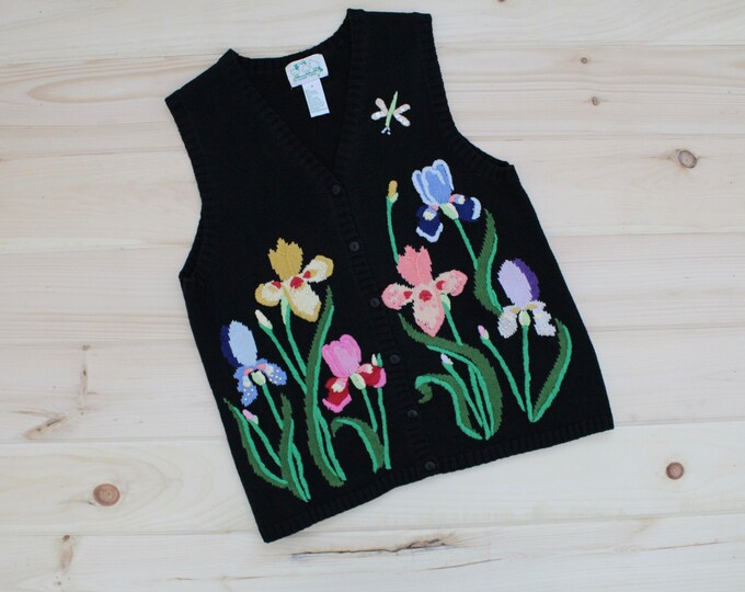 Spring IRISES Vest 90s Quaker Factory Best Embroidered Irises Vest - Etsy