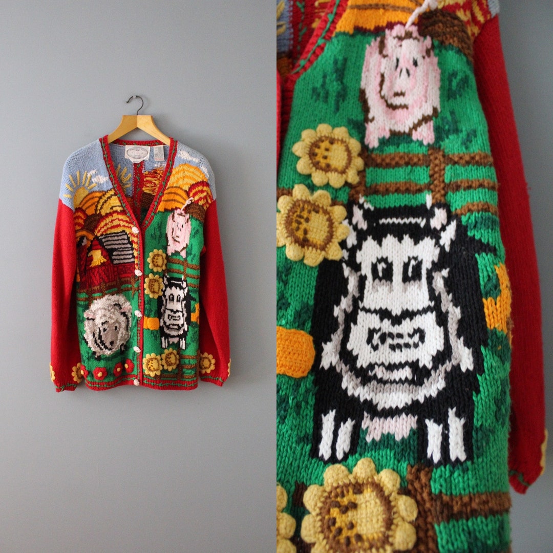 FARM Animals Intarsia Cardigan Hand-knitted 3D Animals - Etsy
