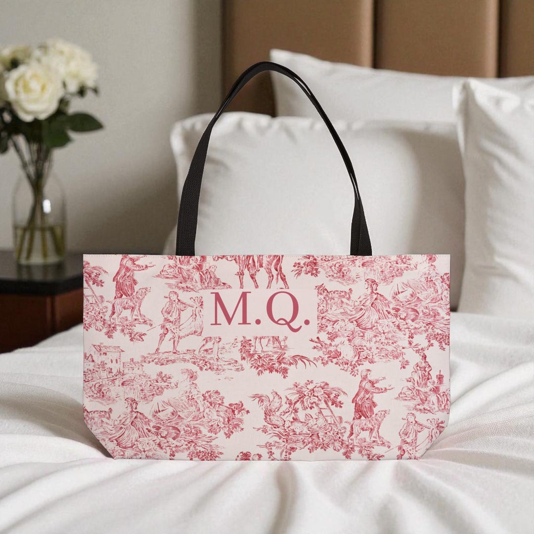 Monogramed French Toile Weekender Bag Custom Travel Tote Vintage Red ...