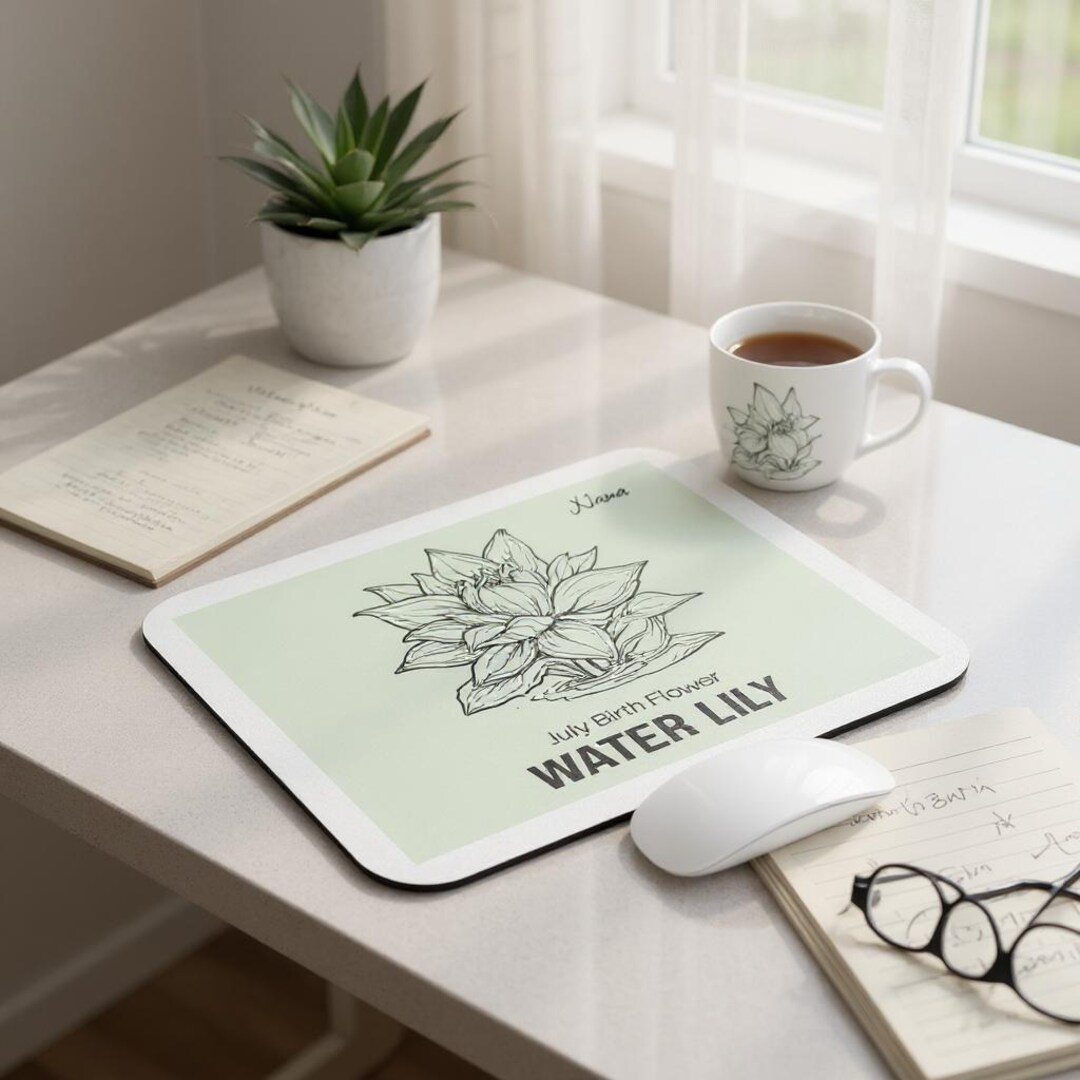 Water Lily Birth Month Mouse Pad | Customized Floral Desk Accessory ...