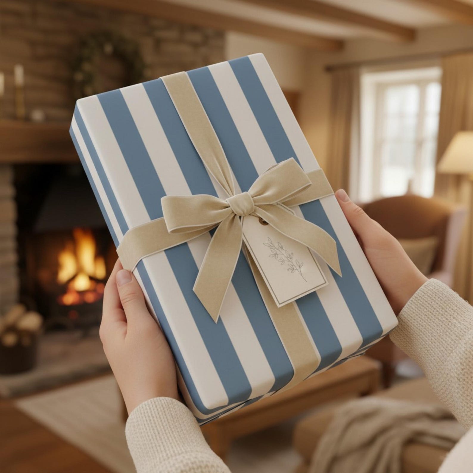 Dusty Blue Stripe Gift Wrap Neutral Wrapping Paper Roll Modern Stripe ...