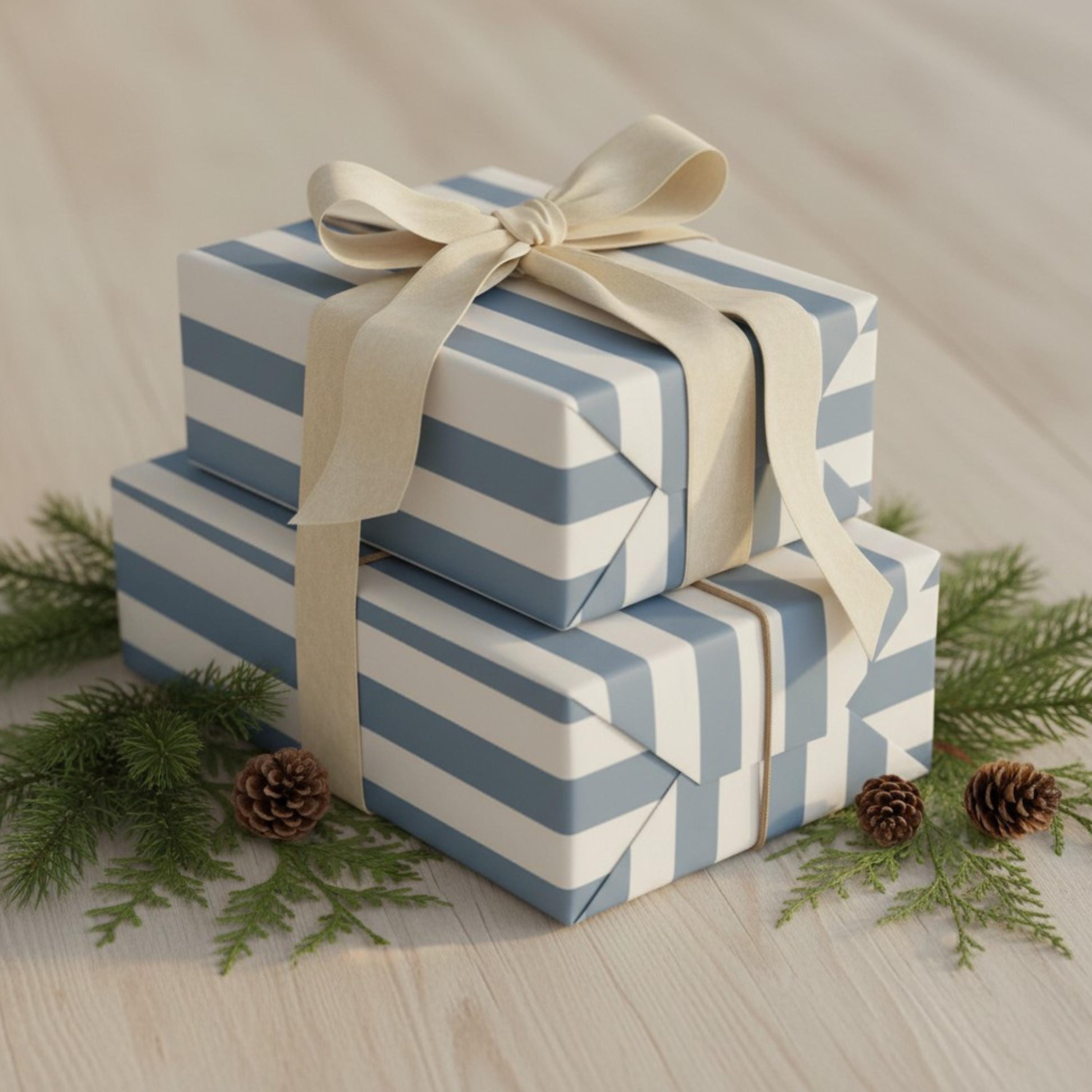 Dusty Blue Stripe Gift Wrap Neutral Wrapping Paper Roll Modern Stripe ...