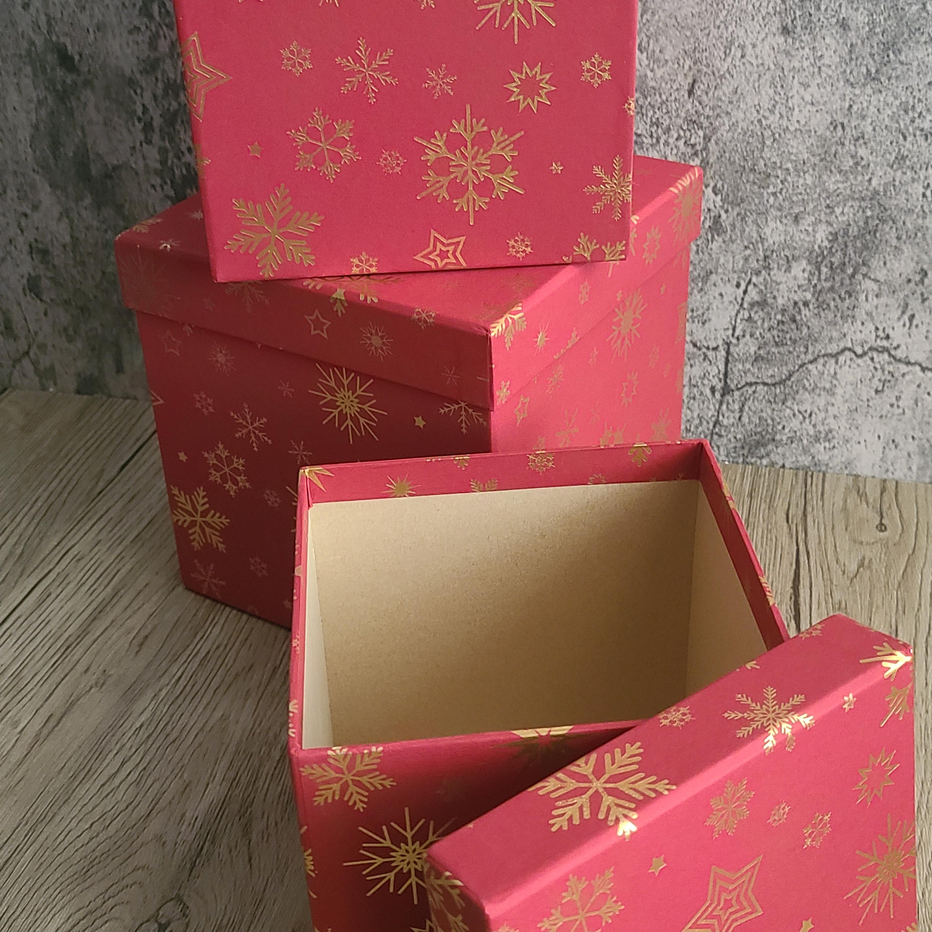 Gift Boxes, Red Christmas Nesting Boxes W/ Gold Foil Snowflake Design ...
