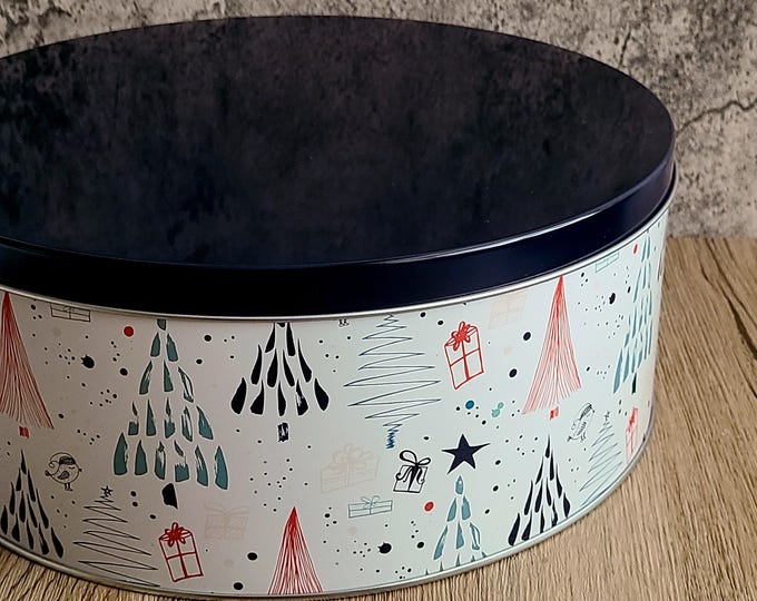 Metal Tin, Metal Cookie Tin, Holiday Gift Tin, Christmas Tree Cookie ...