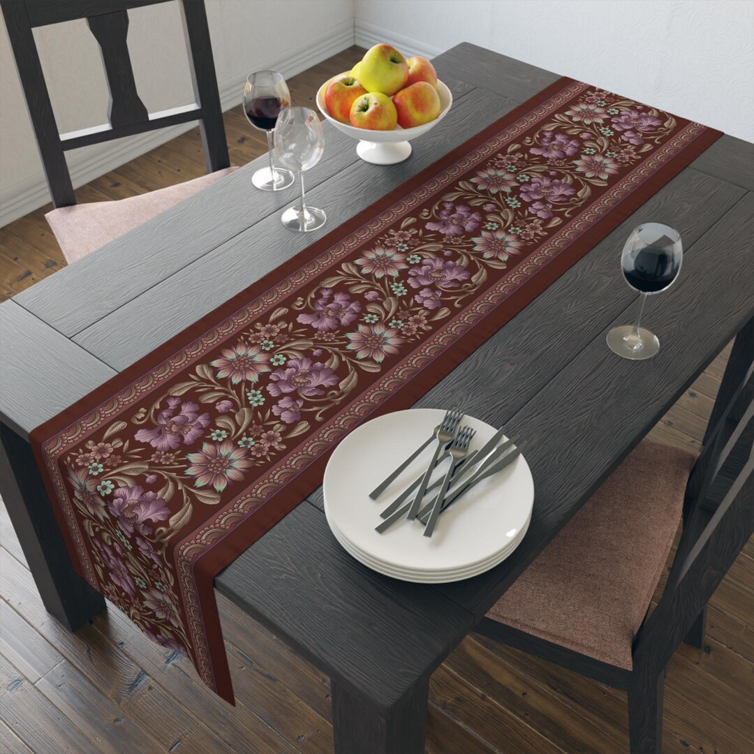 Medieval Floral Border Table Runner | Brown Purple Cotton-poly Blend - Etsy