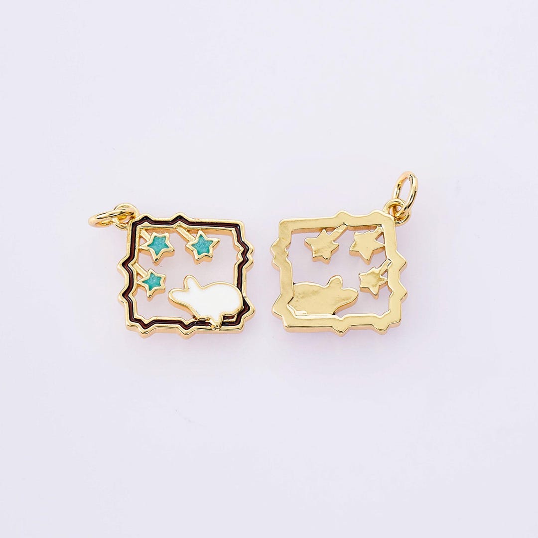 18K Gold Filled Dainty White Black Enamel Rabbit Charms,cute Animals ...