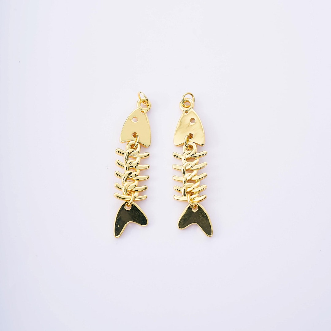 18K Gold Filled Ocean Smooth Fishbone Fish Charms, Marine Animals ...