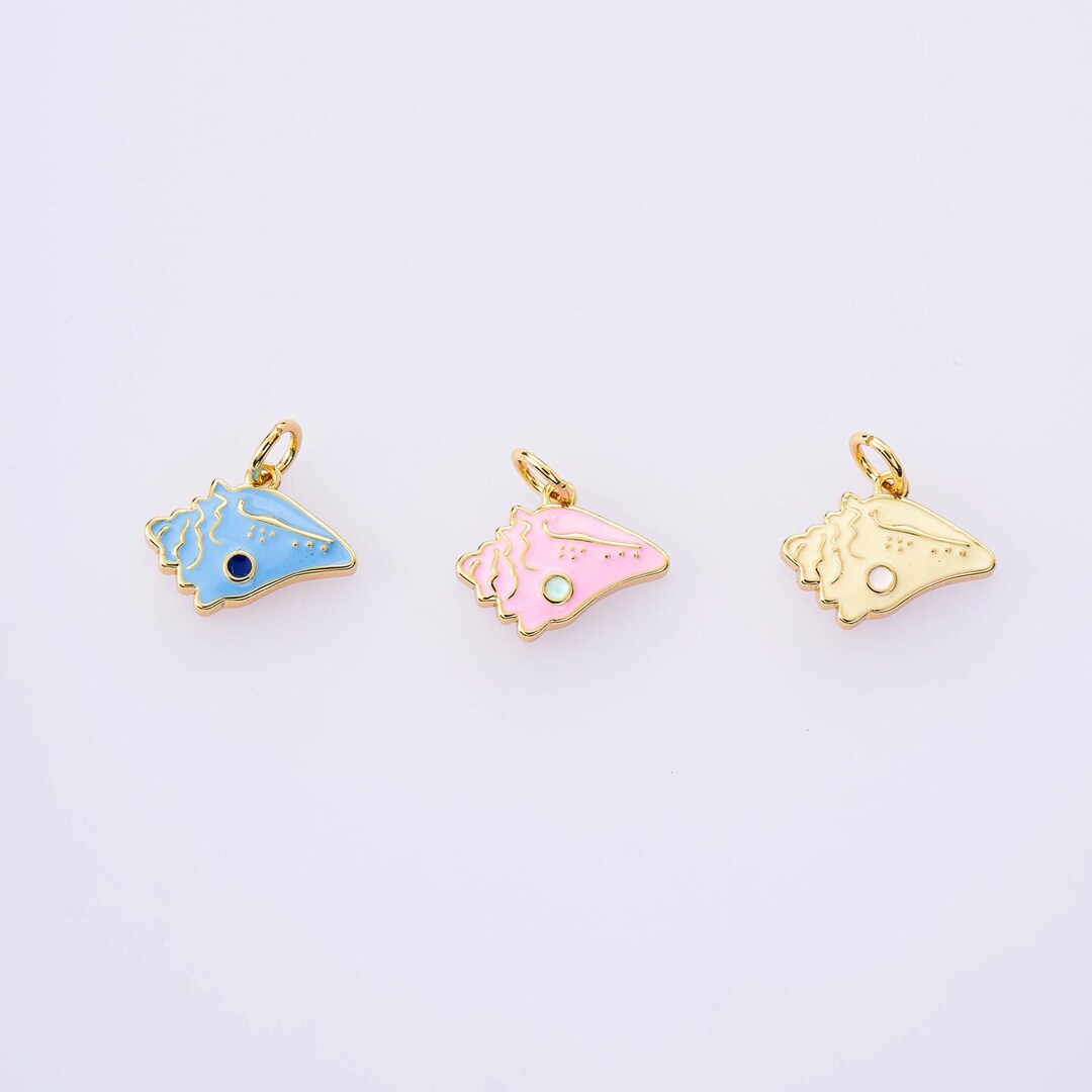 18K Gold Filled Cute Beach Conch Shell Charms, Marine Animals Candy ...
