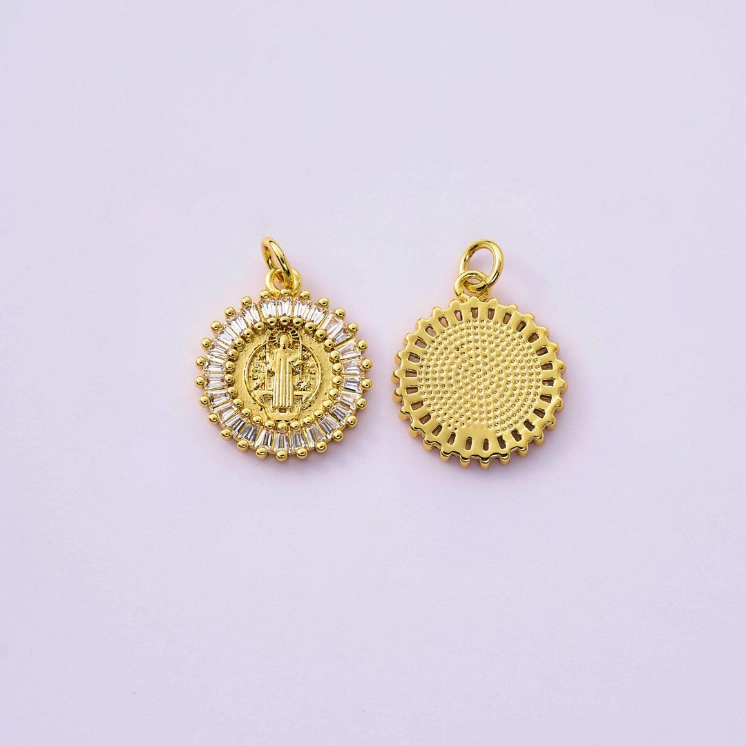 18K Gold Filled Religion Amulet Round Zircon Jesus Charms,catholic ...