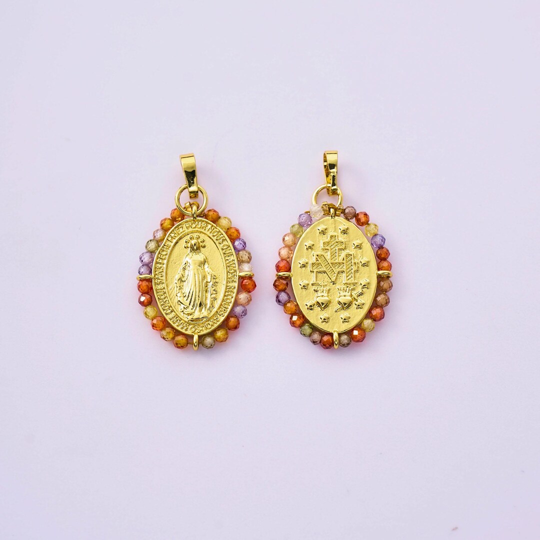18K Gold Filled Belief Rainbow Bead Virgin Mary Charms,religion Virgin ...