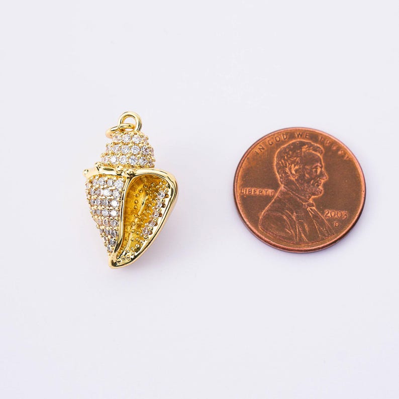 18K Gold Filled Delicate CZ Conch Shell Charms,sea Beach Marine Animals ...