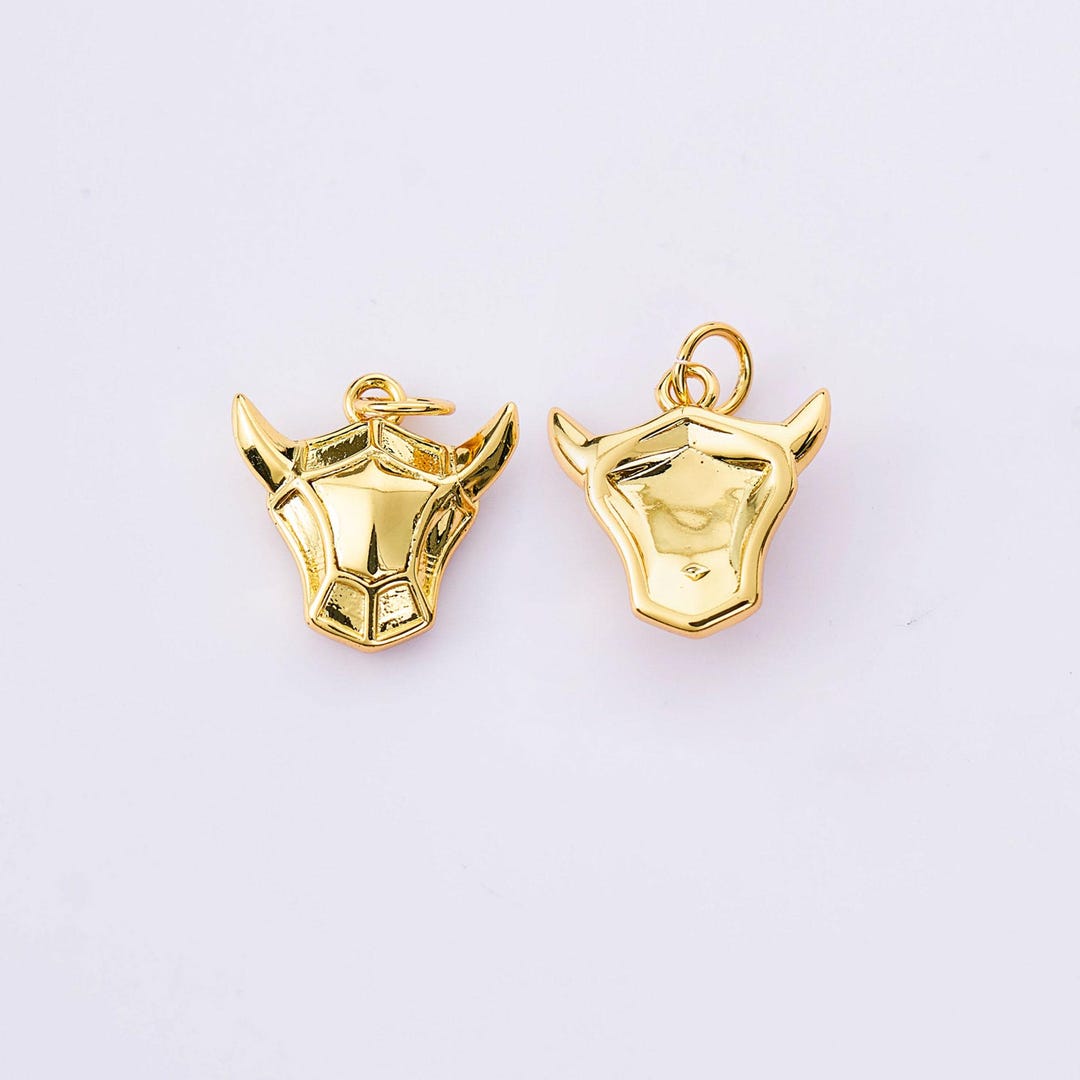 18K Gold Filled Gold Smooth Bull Head Charms,cute Exorcism Amulet Bull ...