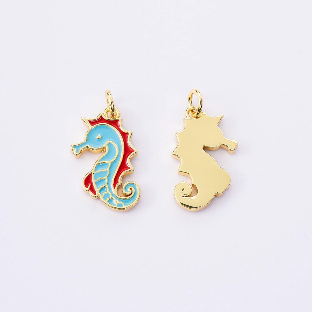 18K Gold Filled Cute Small Seahorse Charms，bohemia Beach Sea Blue ...