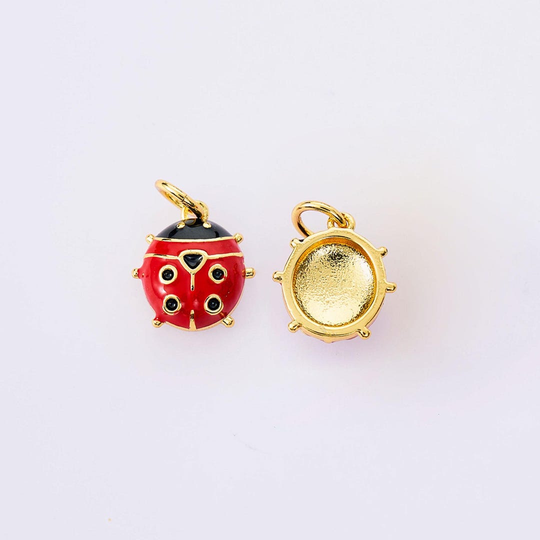 18K Gold Filled Red Black Enamel Seven Spotted Ladybug Charms ,cute ...