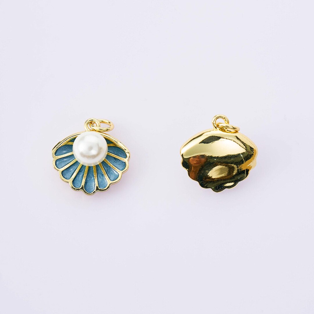 18K Gold Filled Bohemia Sector Shape Shell Charms,marine Blue Enamel ...