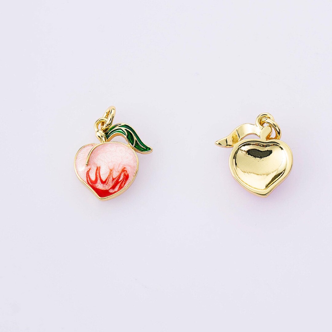 18K Gold Filled Minimalist Peaches Charms,cute Summercandy Pink Enamel ...