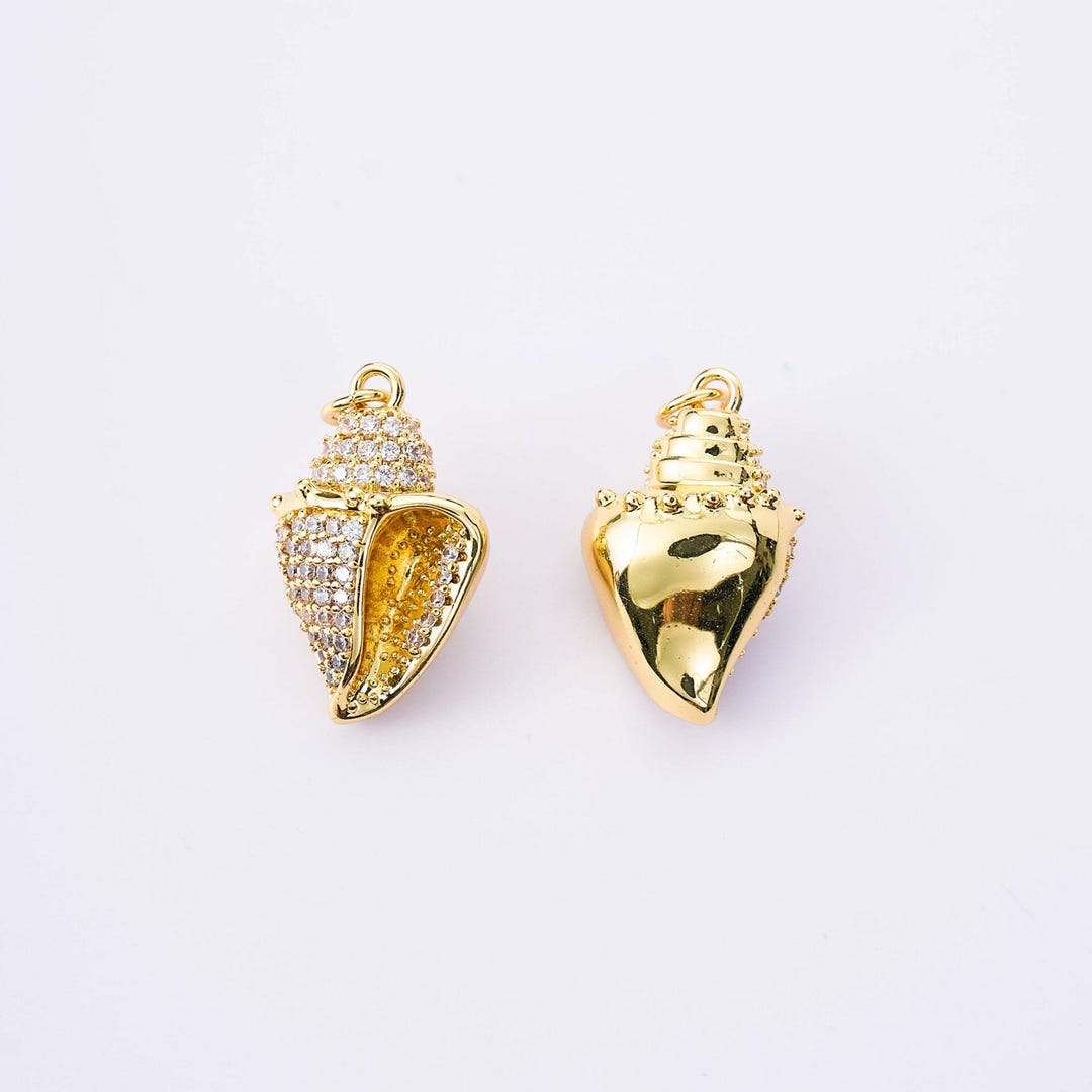 18K Gold Filled Delicate CZ Conch Shell Charms,sea Beach Marine Animals ...