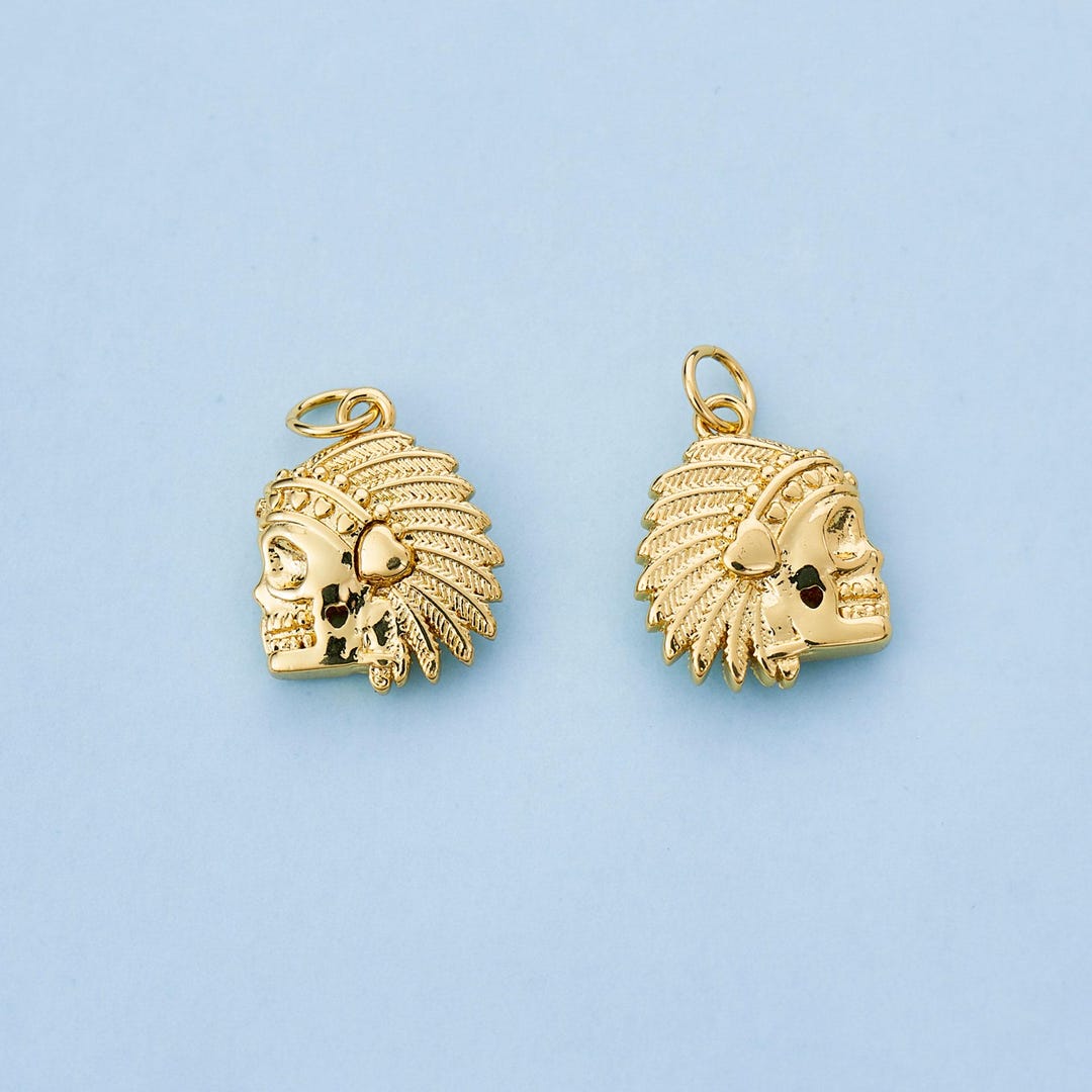 Native American Indian Head Charm,18k Gold Filled Skull 3D Indian Head ...