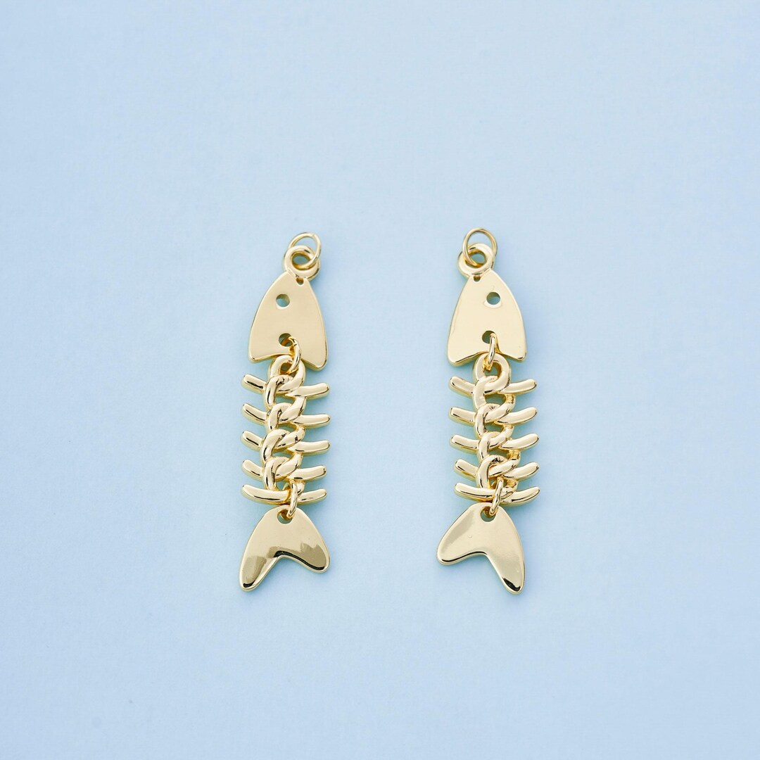 Gold Fishbone Fish Charm,18k Gold Filled Marine Animals Smooth Fish ...