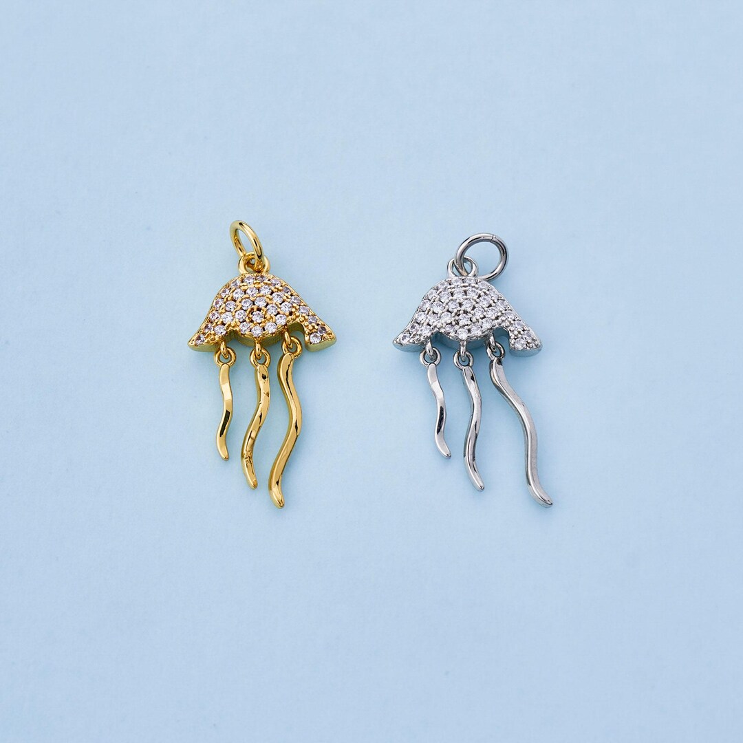 Jellyfish Charms,18k Gold Filled Exquisite CZ Marine Inspired Jellyfish ...