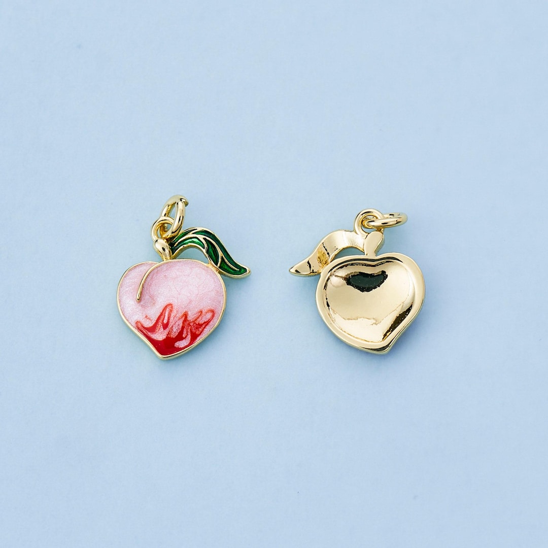 Peaches Charm,18k Gold Filled Minimalist Kawaii Enamel 3D Peaches ...
