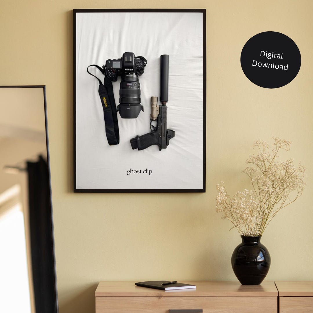 Gun Camera Poster | Minimalist Stealth Poster | Silenced Gun & Sony ...