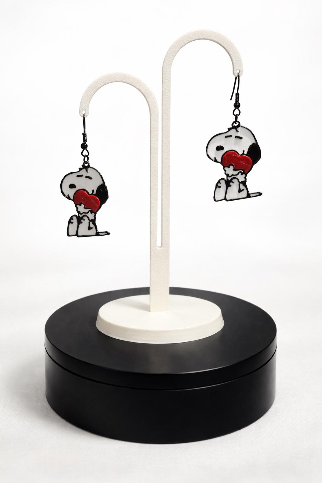 Snoopy Heart Dangle Earrings, Cute Cartoon Jewelry - Etsy