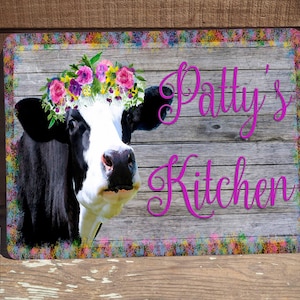 Personalized Custom Black and White Diva Cow 9" X 12" Metal Kitchen ...
