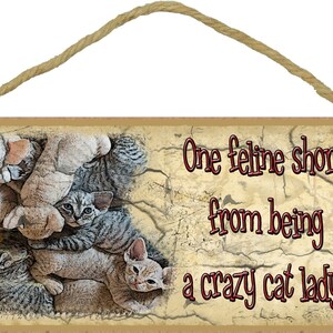 One Feline Short of Being a Crazy Old CAT Lady Funny 5 X 10 Kitty Cats ...