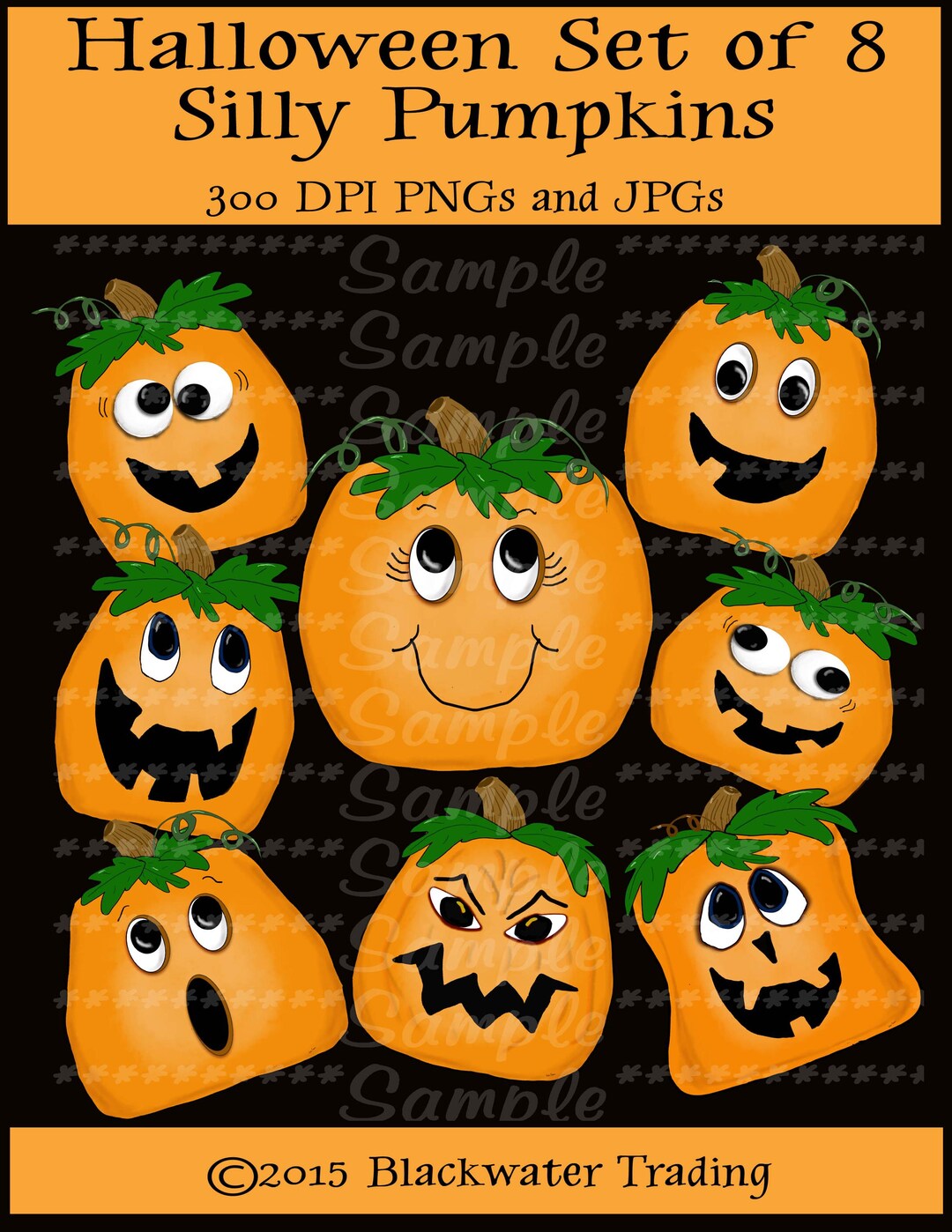 Silly Pumpkins Clip Art Halloween 8 Styles for Stickers Invitations ...