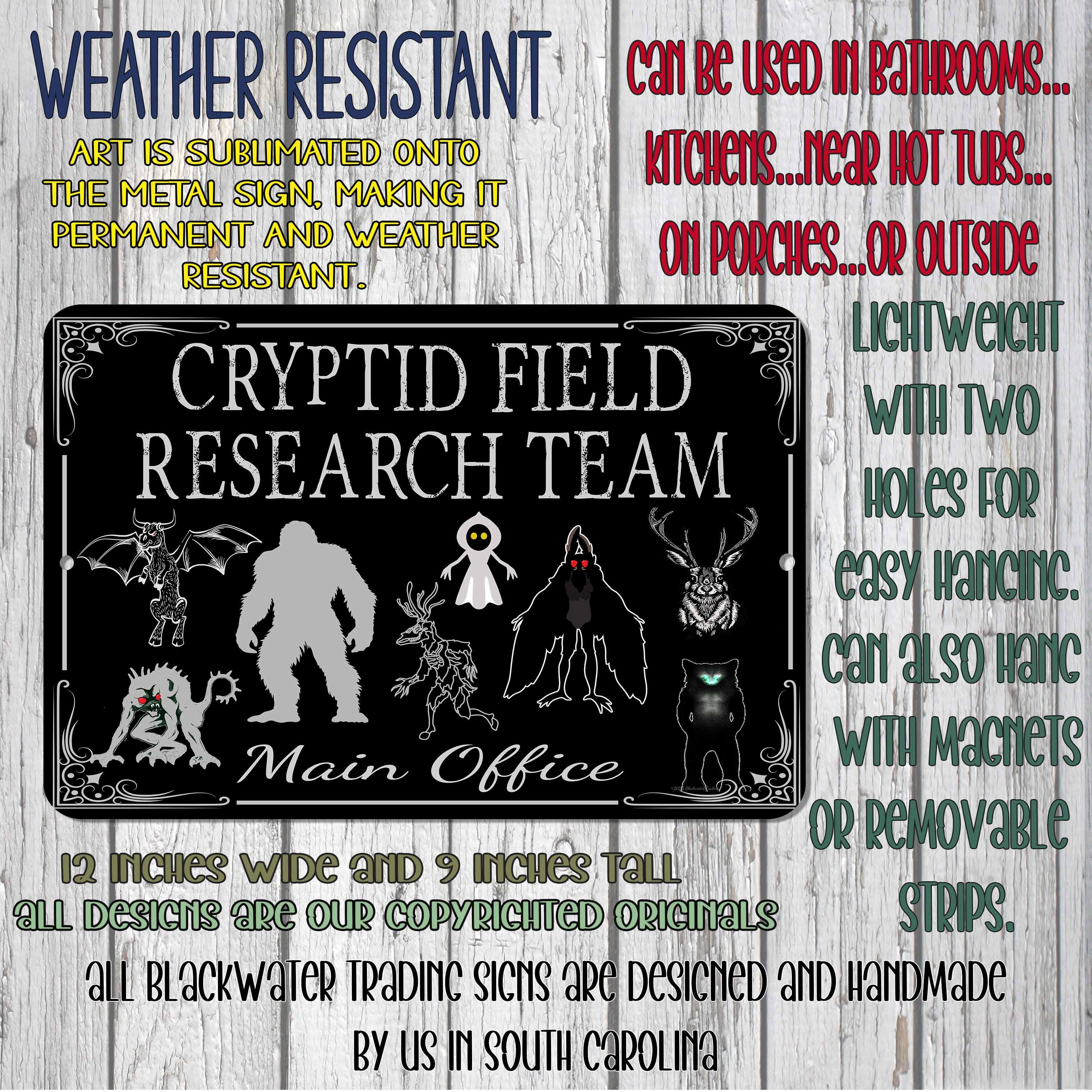 Cryptid Field Research Team Main Office 9" X 12" Metal SIGN Wall Plaque ...