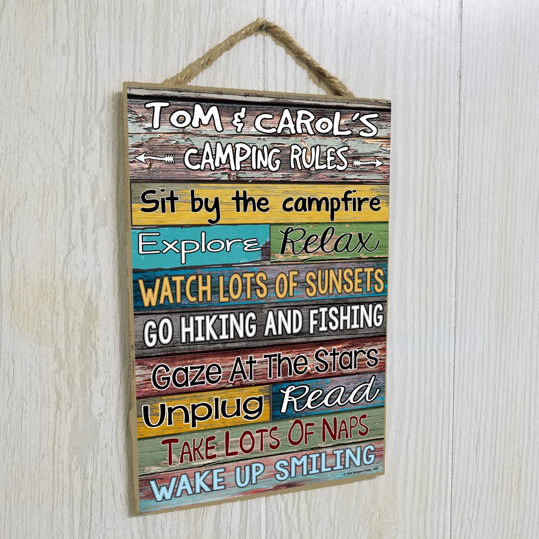 Personalized Custom CAMPING RULES Sign 7"x10.5" Camper RV Wall Decor ...
