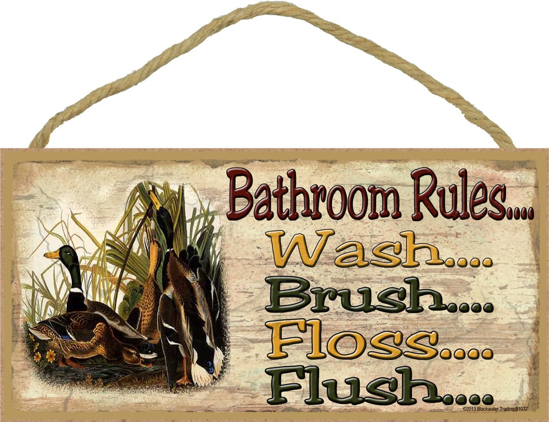 DUCKS Duck BATHROOM Rules Wash Brush Floss Flush Wall Rustic - Etsy