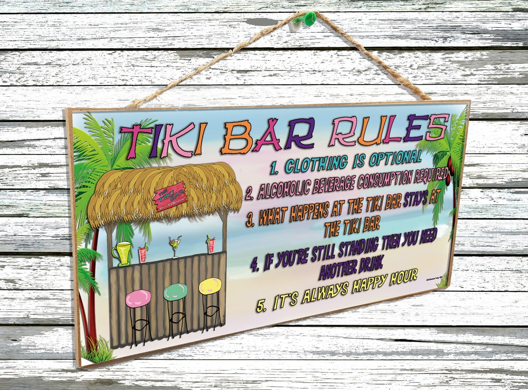Tiki Bar Rules Tropical Beach Luau Man Cave Alcohol Plaque 5x10 Sign ...