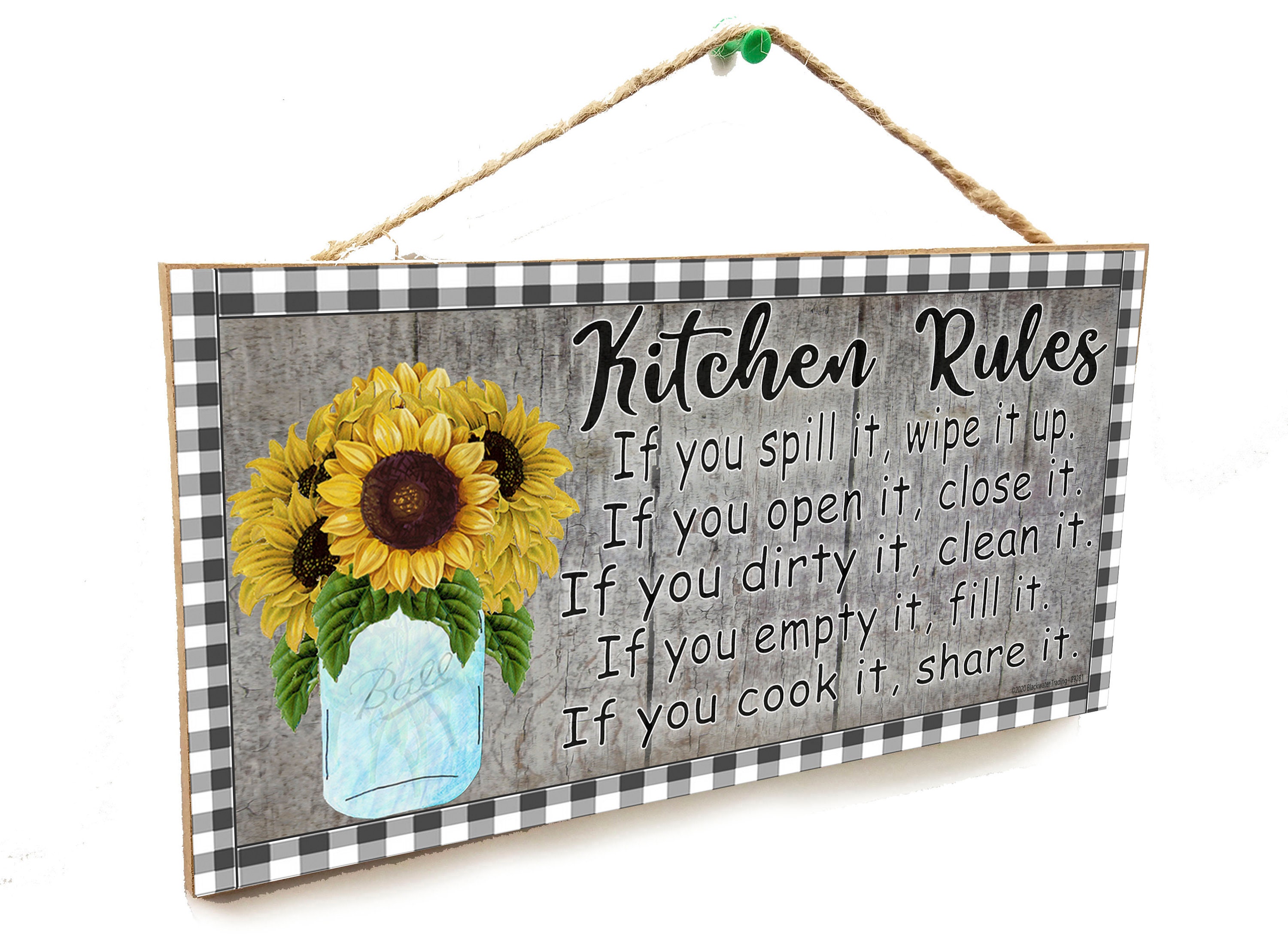 Kitchen Rules If You Cook It Share It Farmhouse Buffalo Check Mason Jar ...