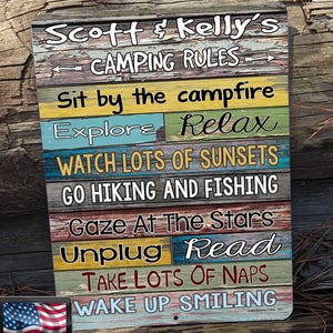 Personalized Custom CAMPING RULES 9"x12" Camper RV Metal Sign Wall Door ...