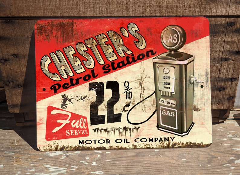 Personalized Custom Your Name Petrol Station Metal Sign 9"x12" Garage ...