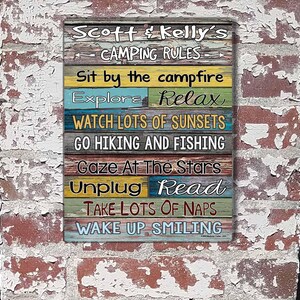Personalized Custom CAMPING RULES 9"x12" Camper RV Metal Sign Wall Door ...