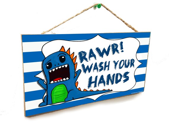 Dinosaur Rawr Wash Your Hands Childrens Bathroom Sign Plaque | Etsy