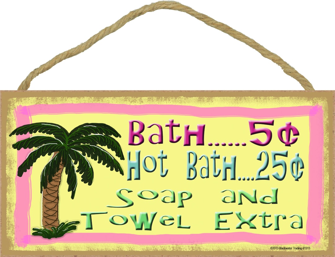 PALM TREE Bath 5 Cents Hot Bath 25ȼ Soap and Towel Extra Bathroom 5 X ...