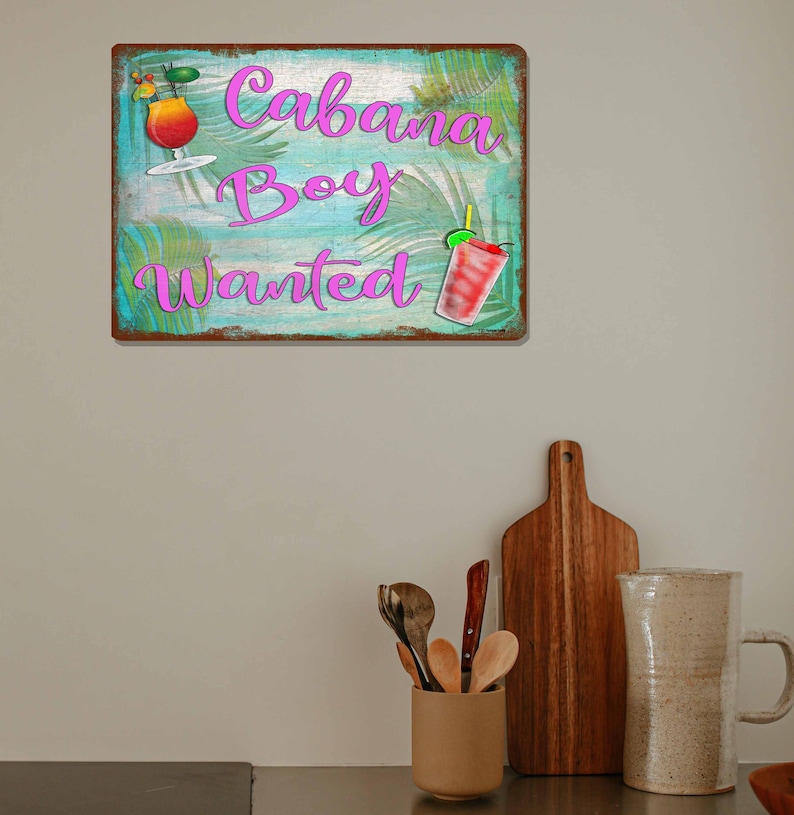 Cabana Boy Wanted Tropical Tiki Bar Drinks Beach Pool Party 9"x12 ...