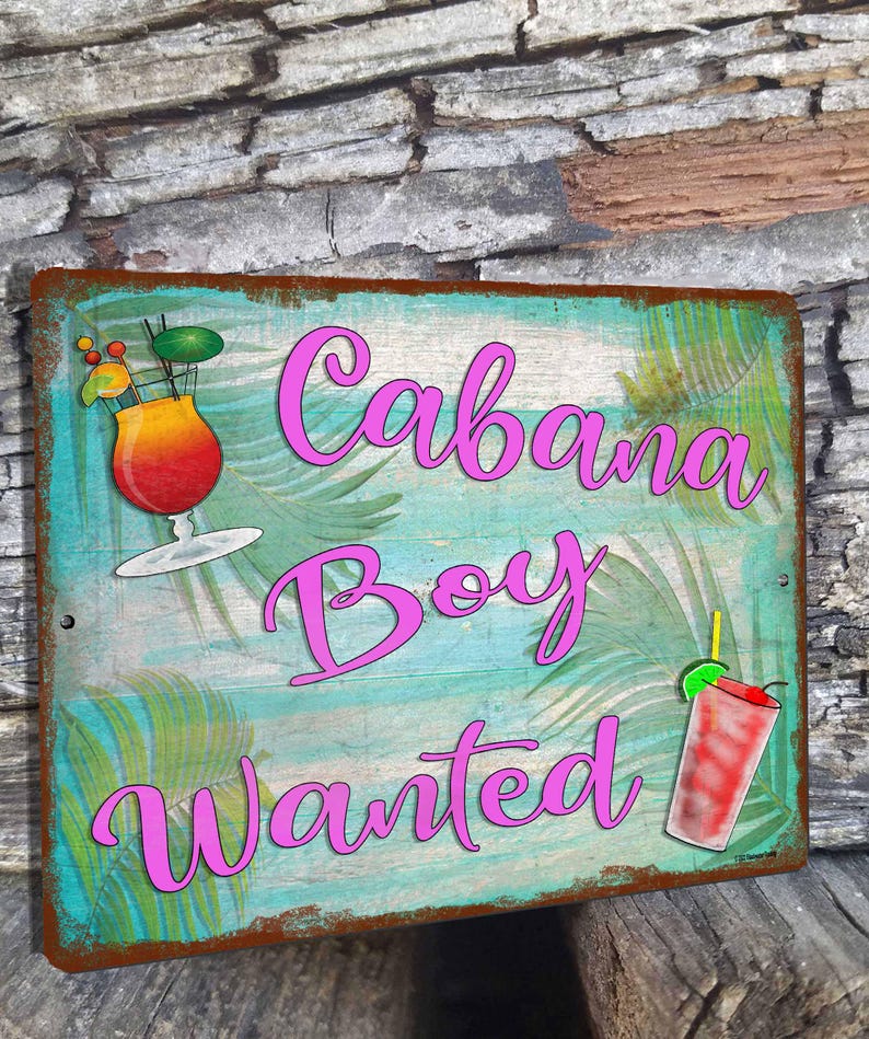 Cabana Boy Wanted Tropical Tiki Bar Drinks Beach Pool Party 9"x12 ...