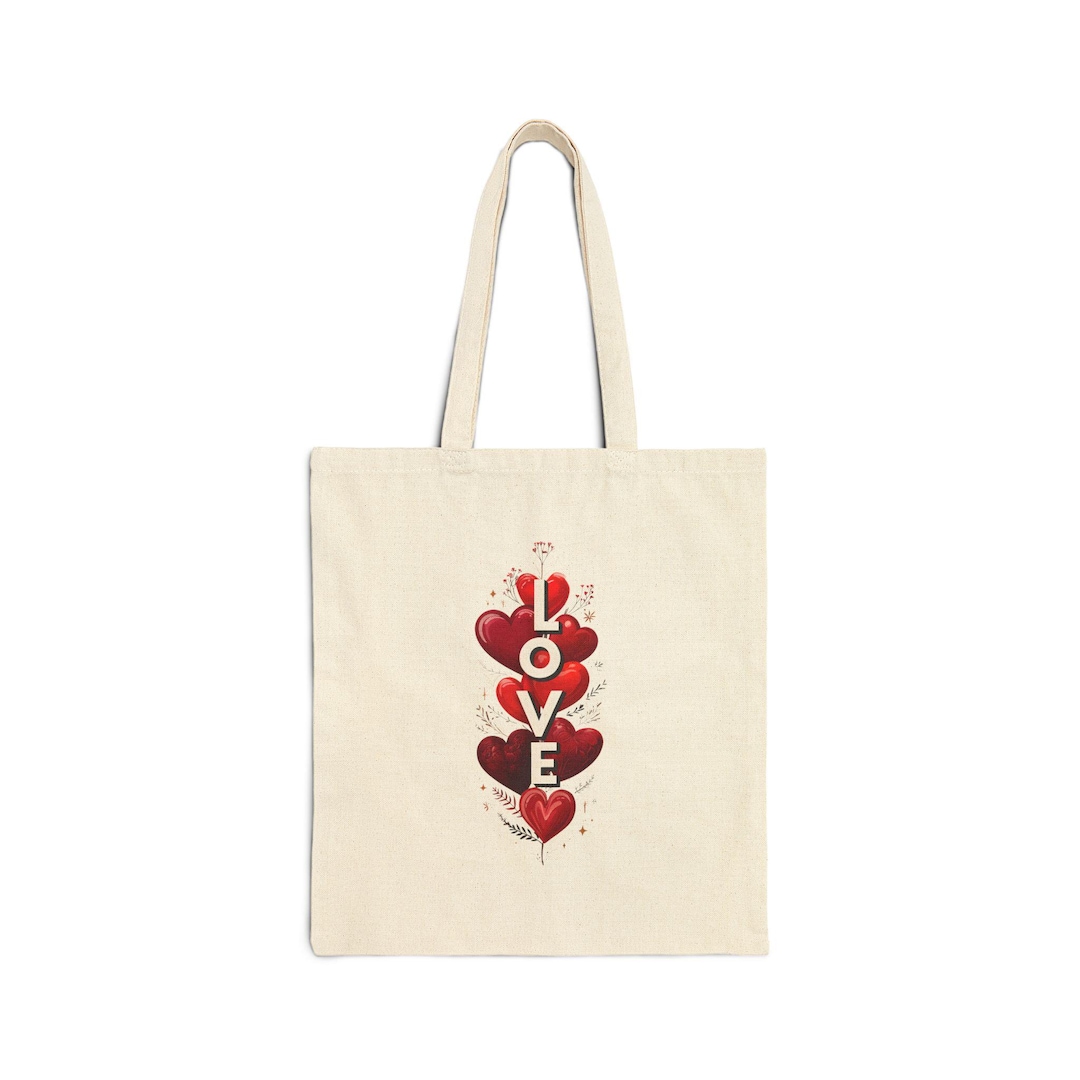 Love Hearts Canvas Tote Bag, Eco-friendly Shopping Bag, Valentine's ...