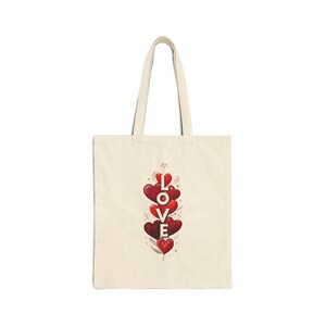 Love Hearts Canvas Tote Bag, Eco-friendly Shopping Bag, Valentine's ...
