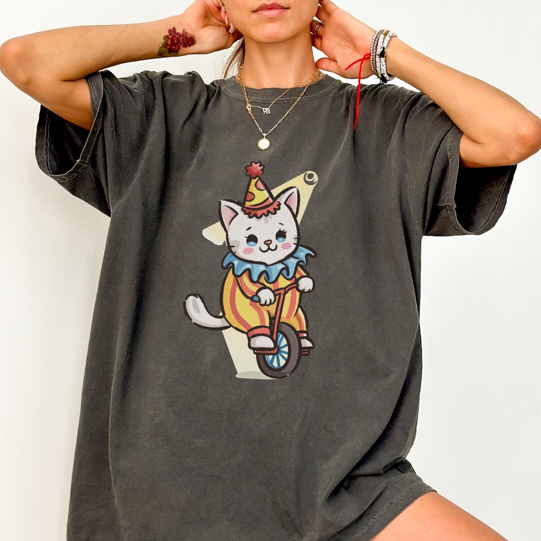 Clown Cat Unicycle T-shirt: Kawaii Circuscore Graphic Tee - Etsy