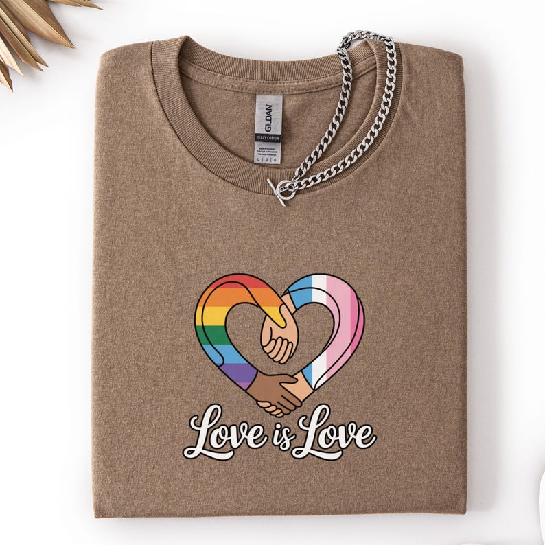 Love is Love T-shirt Rainbow Heart Handshake Pride LGBTQ+ Graphic Tee ...
