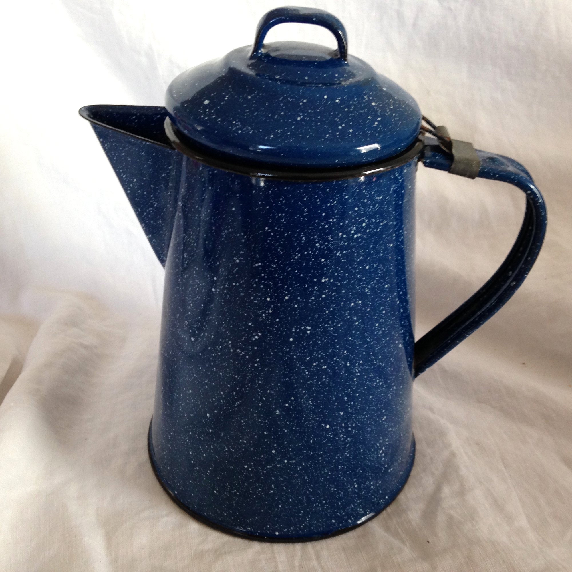 Vintage Blue Enamelware Coffee Pot White Speckled - Etsy