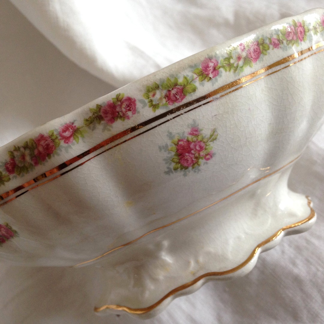 Vintage Oval Vegetable Dish by Mercer Pink Roses Garland USA ...