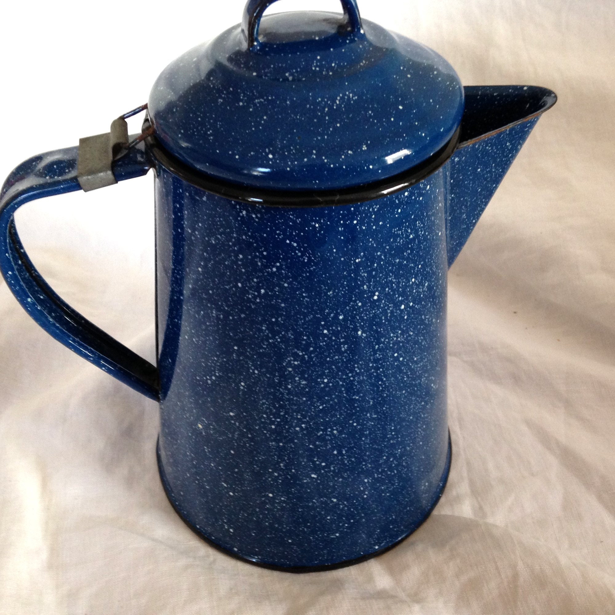 Vintage Blue Enamelware Coffee Pot White Speckled - Etsy